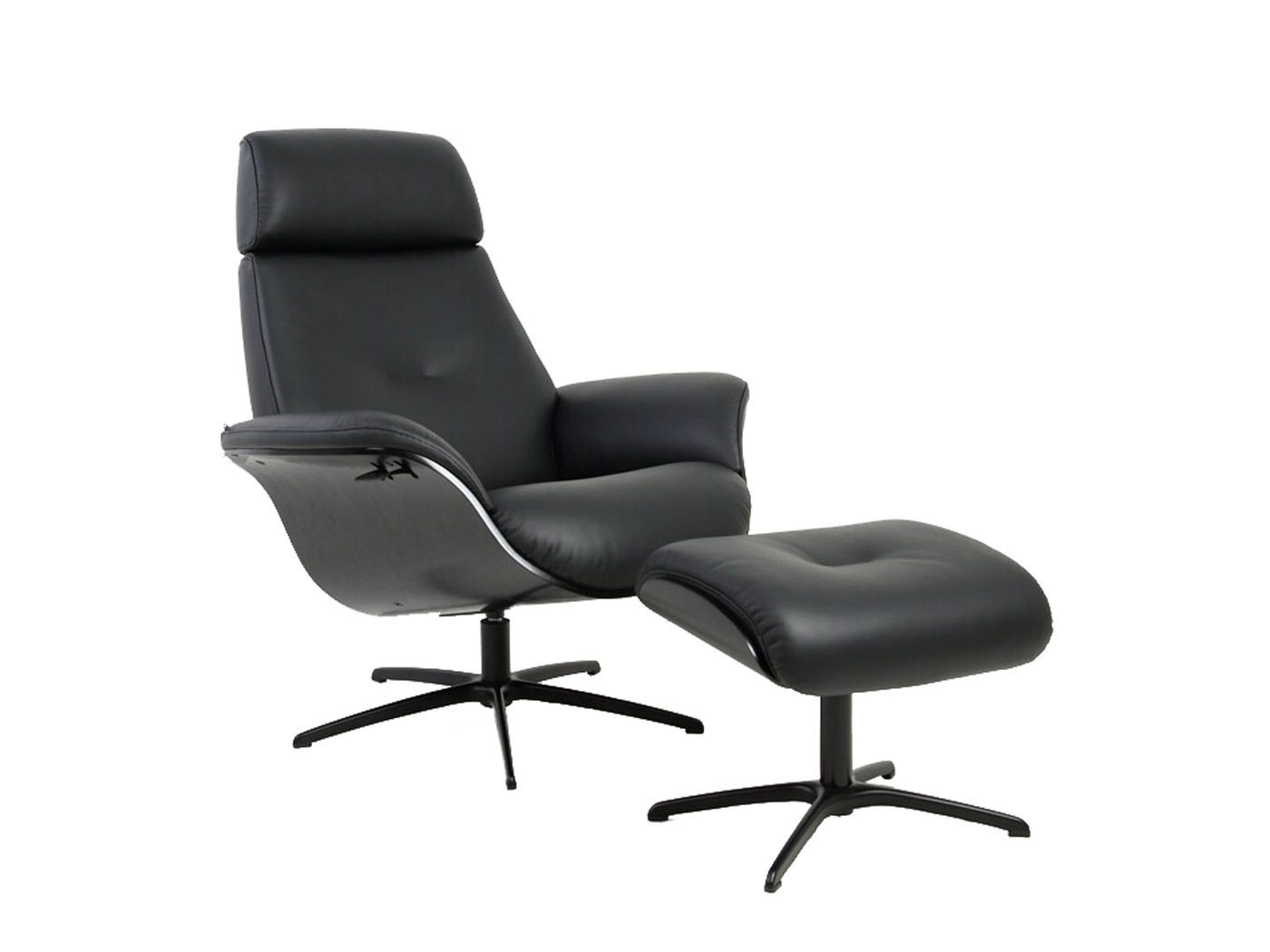 Falcon Chair and Footstool in Black Leather INspiration Interiors