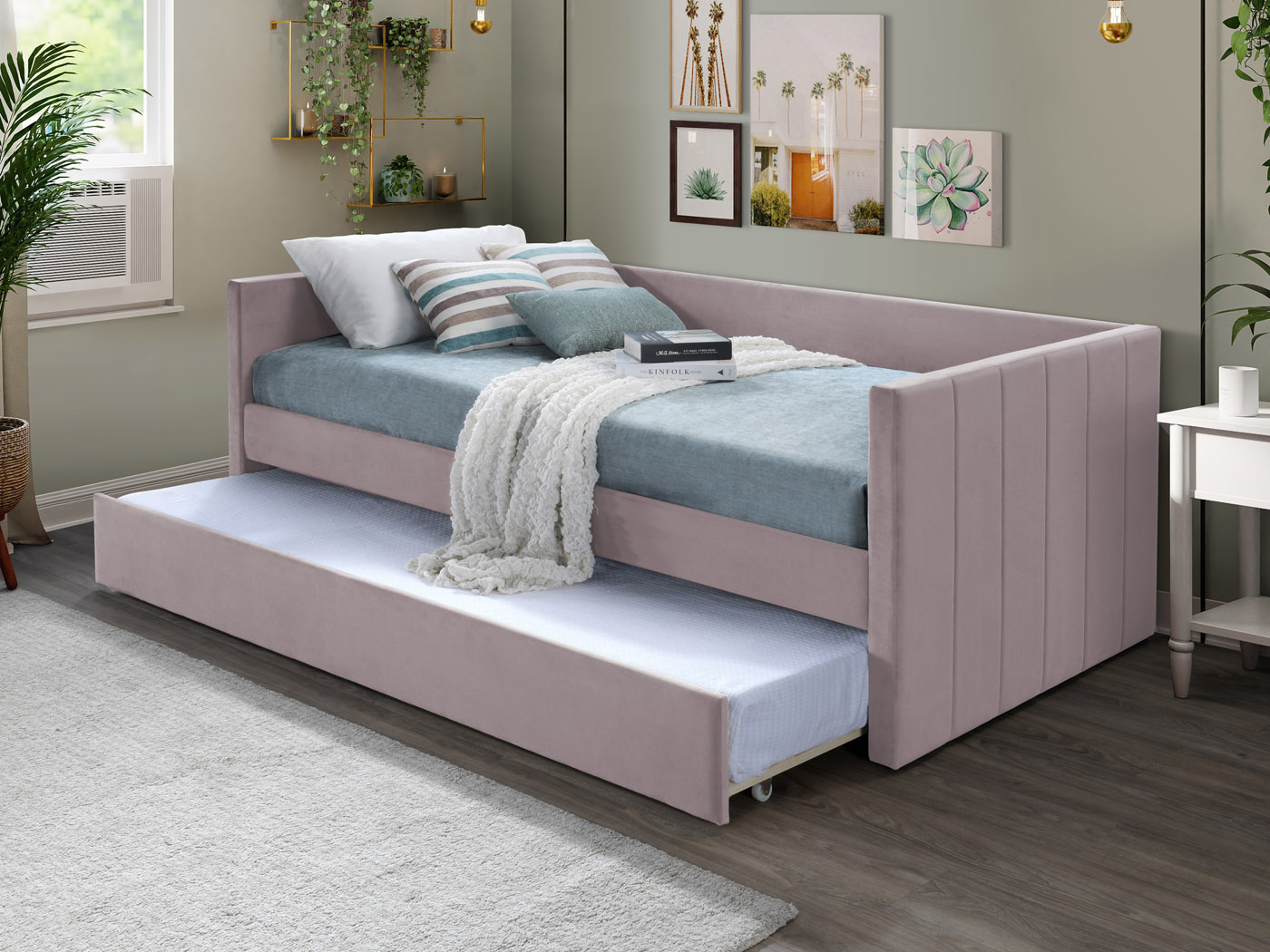 Bene Daybed in Pink Fabric With 2 Free Mattresses INspiration Interiors